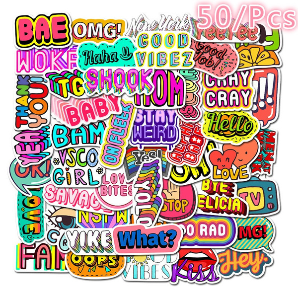 50Pcs Cartoon English Alphabet Vocabulary Stickers Skateboard Laptop ...