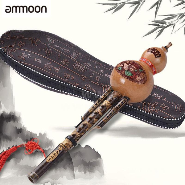 Ammoon Chinese Handmade Black Bamboo Hulusi Gourd Cucurbit Flute Ethnic ...