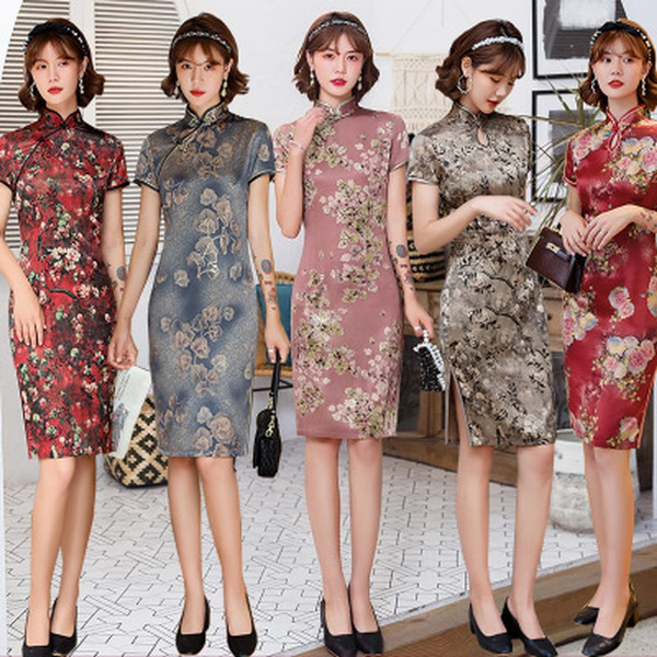 Short Stand-up Collar Cheongsam Dress Plus Size Chinese Style Fashion ...