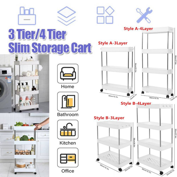3 Tier/4 Tier Mobile Shelving Unit Organizer Slide Out Storage Tower ...