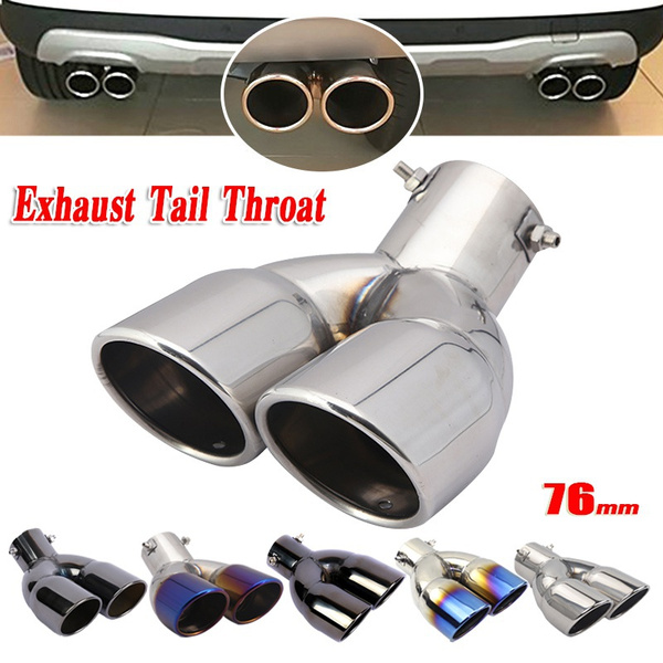 3" Universal Stainless Steel Car Double Outlet Double Pipe Exhaust Tail ...