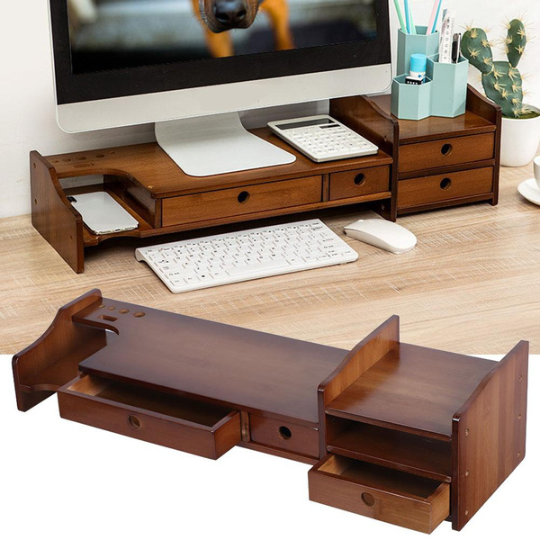 PC Laptop Riser Computer Monitor Stand Desktop Storage Rack With 3 ...