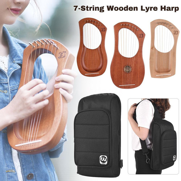 Ammoon Walter.t 7-String Wooden Lyre Harp Metal Strings Mahogany Solid Wood String Instrument ...