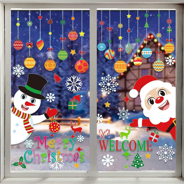 Christmas Window Stickers, 6 Sheet Peeping Santa & Rudolph Snowflakes ...