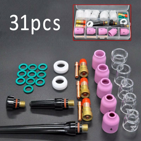 31pcs TIG Welding Torch Consumables Gas Lens Pyrex Glass Cup Set For WP ...