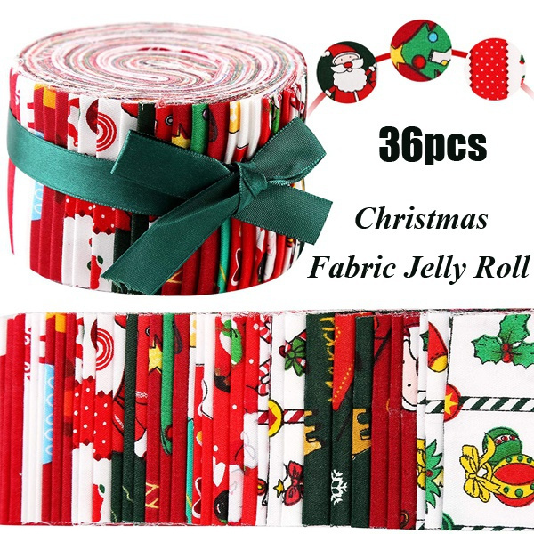 36Pcs Christmas Patterns Jelly Roll Fabric Roll Up Cotton Fabric ...