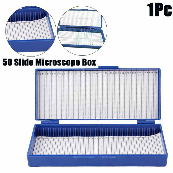 Royal Blue Plastic Rectangle Shape 50-Place Microslide Slide Microscope ...