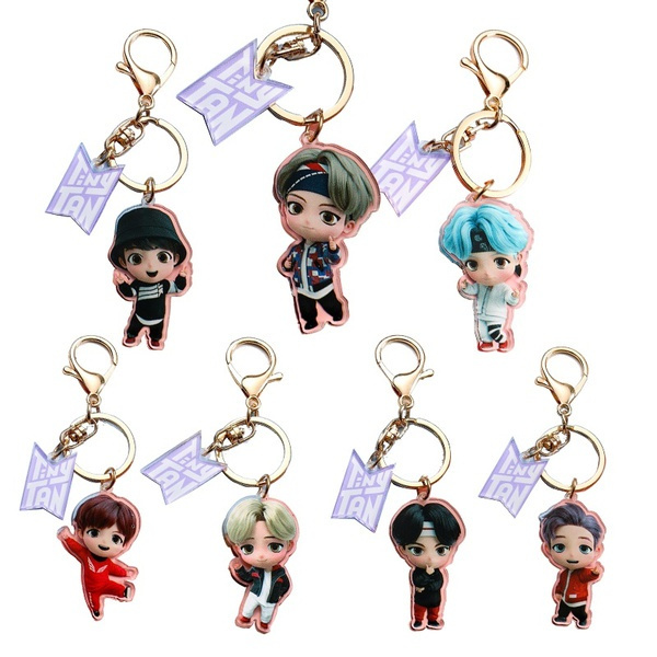 Kpop BTS Acrylic Keychain BT21 Cute Cartoon Tiny TAN Key Ring Pendant ...