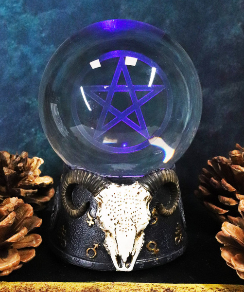 Sabbatic Goat Baphomet Ram Skull Pentagram Sigil LED Glass Gazing Ball ...
