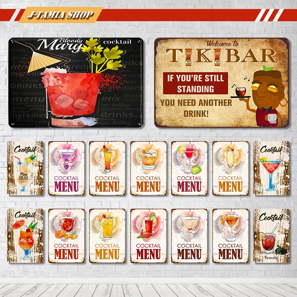Cocktail Menu Signs Vintage Metal Tin Signs Posters Bar Pub Man Cave ...