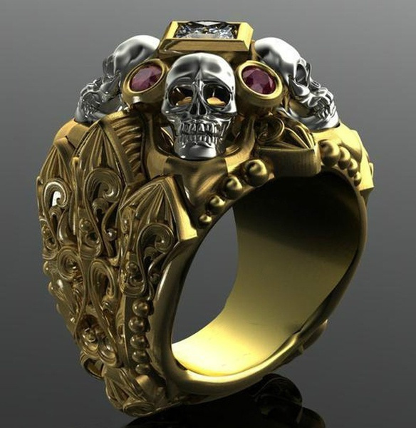 14K SOLID Gold Original Punk Personalized Gold Hip-Hop Party Gold Rings ...