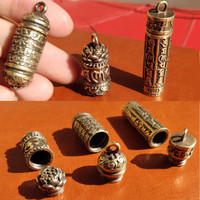 Vintage copper pendant 3 styles Mini Cylindrical box Carving Buddhist ...