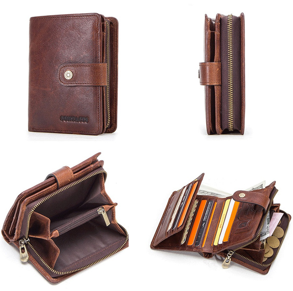 Genuine Leather RFID Vintage Wallet Men With Coin Pocket Short Wallets ...