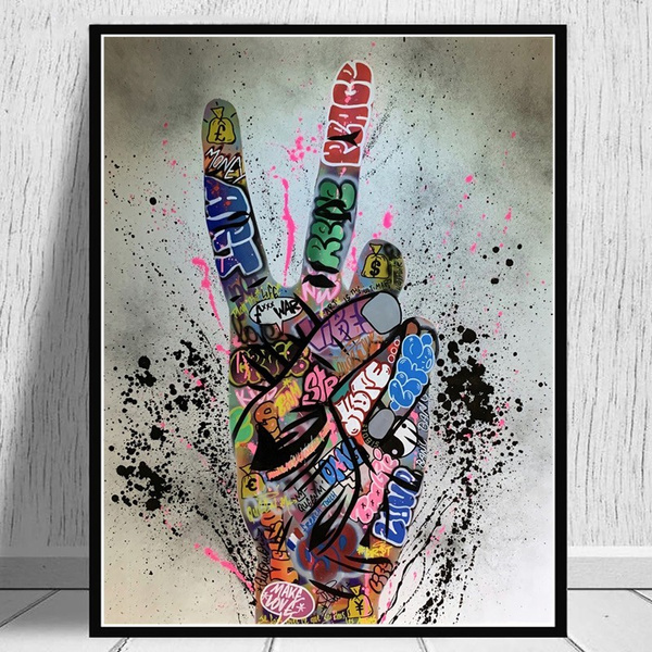 V Gesture Victory Picture Inspiring Poster And Prints Graffiti Street ...