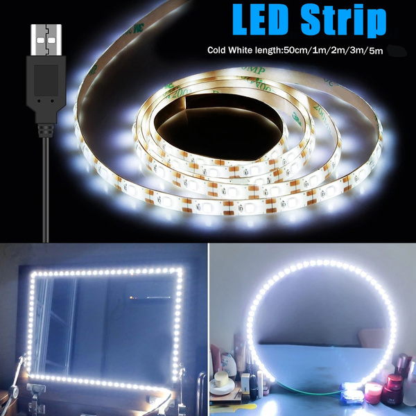 Vanity Makeup Mirror Light 5V USB LED Flexible Tape USB Cable Powered ...
