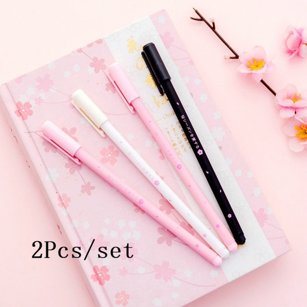 2Pcs/set Korean Fresh Sakura Black Gel Pen Signing Pen for Student ...