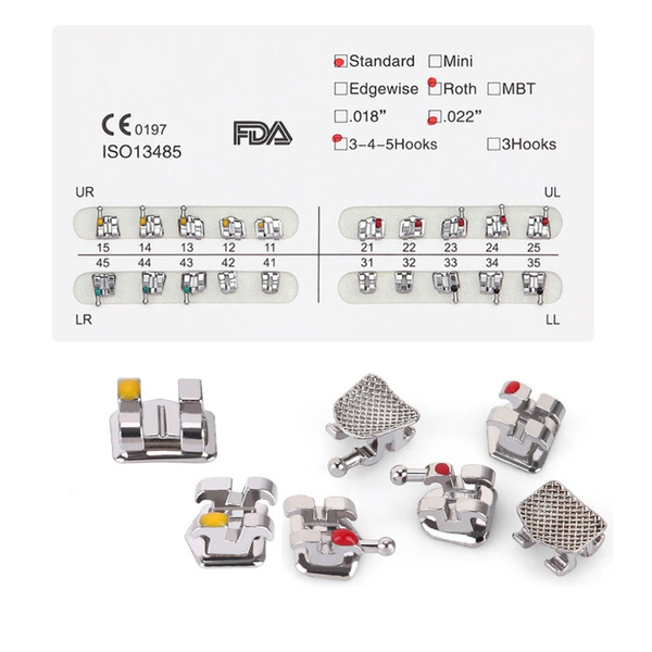 Dental Orthodontic Mini Metal Bracket Brace 345 hooks Mesh Base 200pcs ...