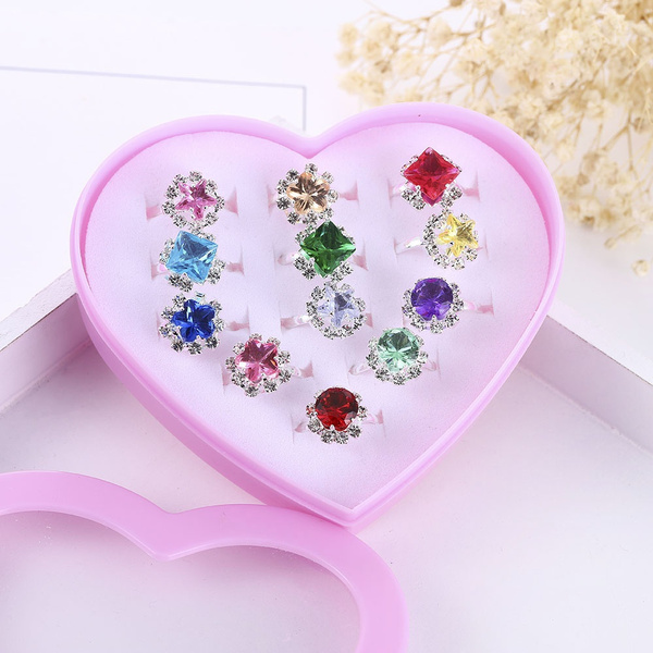 12Pcs Fashion Kids Adjustable Crystal Rhinestone Girl Child Rings Set ...