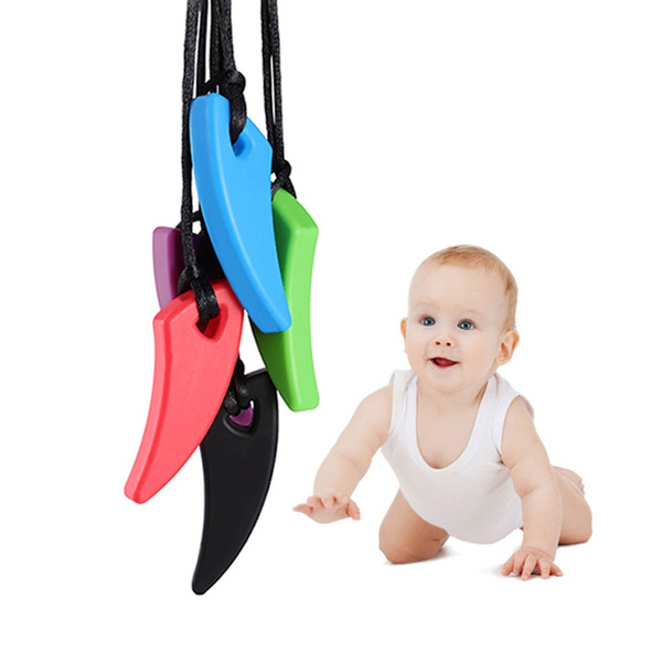 Baby Teether Silicone Fang Sensory Chew Necklace For Kids Autism ...