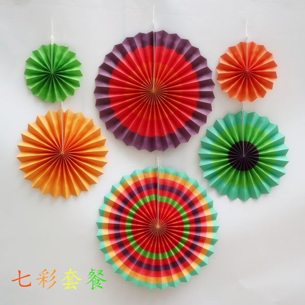 Novelty Place Set of 6 Vibrant Hanging Paper Fans Backdrop, Colorful ...