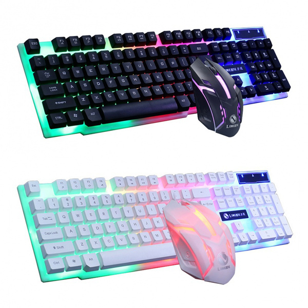 Usb Wired Gaming Keyboard Mouse Set Pc Rainbow Colorful Led Illuminated ...