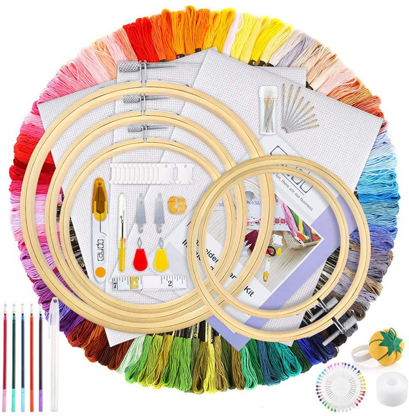 Caydo Hand Embroidery Kit with Instructions, 100 Colors Threads, 40 ...