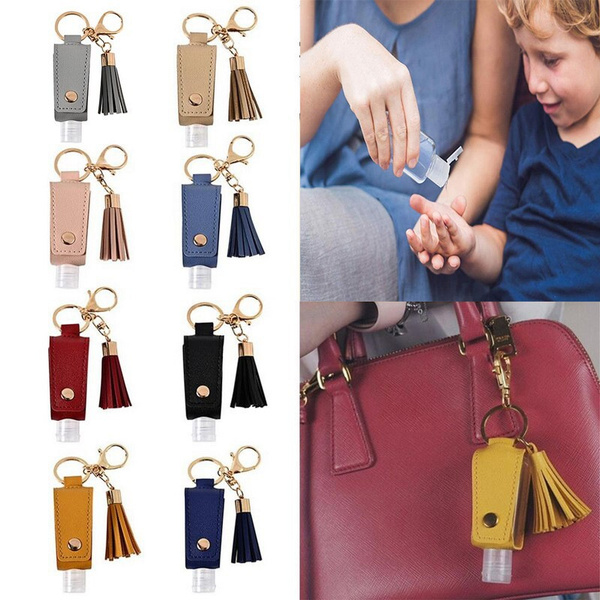 T Shaped 30ML Hand Sanitizer-free Leather Case Tassel Keychain ...
