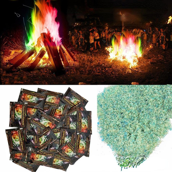 50/100 Bags FIRE POWDER MAGIC TRICK COLOURED RAINBOW FLAMES BONFIRE ...
