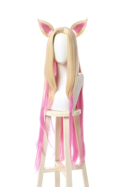 Details about LOL KDA Baddest Ahri Cosplay Wig Pink Beige Mix Long Wig ...