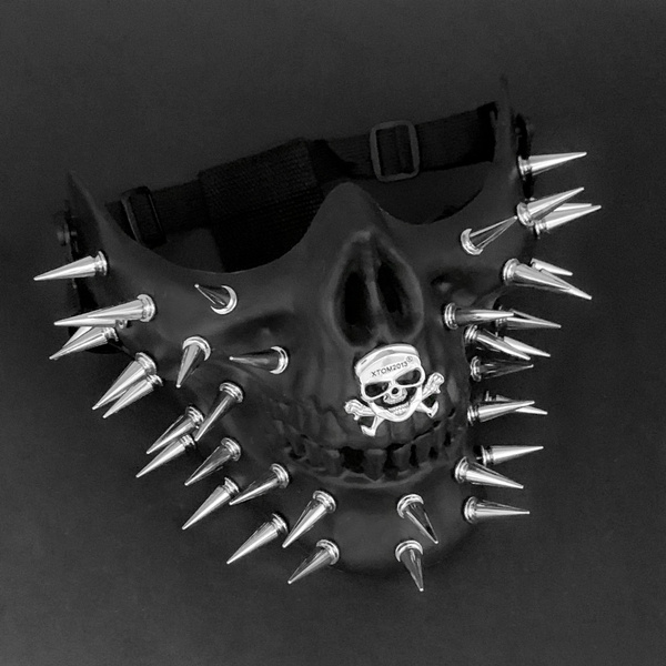 Steampunk Mask Men Masquerade skeleton Spike Half Face Skull Mask ...