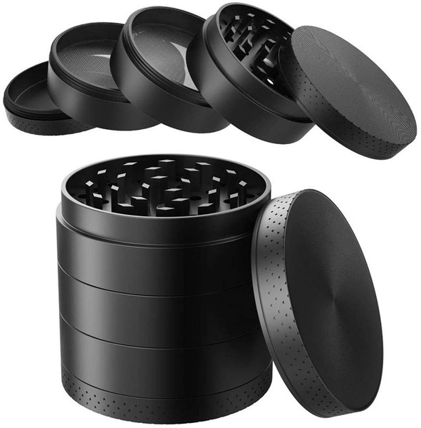 [5 Piece] Spice Herb Grinder with Pollen Catcher, 2.1 Inch, Metal Black ...