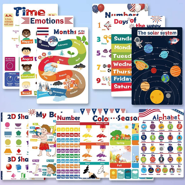 12 Pcs Educational Preschool Posters for Kids Toddlers with Glue point ...