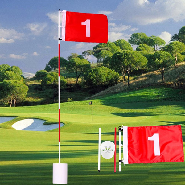 Golf Gift For Golfer Steel Pole 3 Section Backyard Pin Flag Stick Golf ...