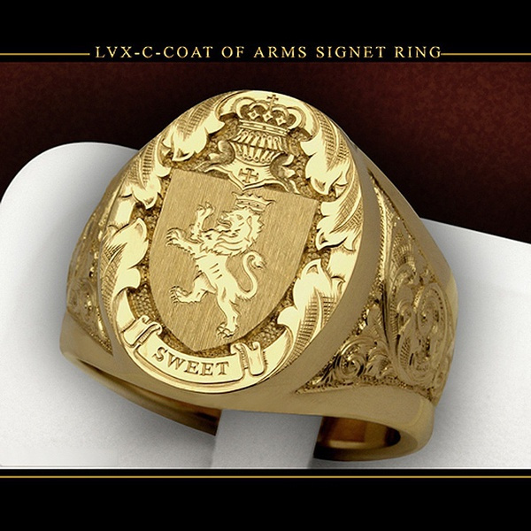 European and American Luxury Men's 18k Gold Royal Seal Men's Ring Crown ...