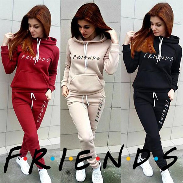 Women Hoodie and Pants Sets Friends Printed Tracksuit Pullover Hoodie ...