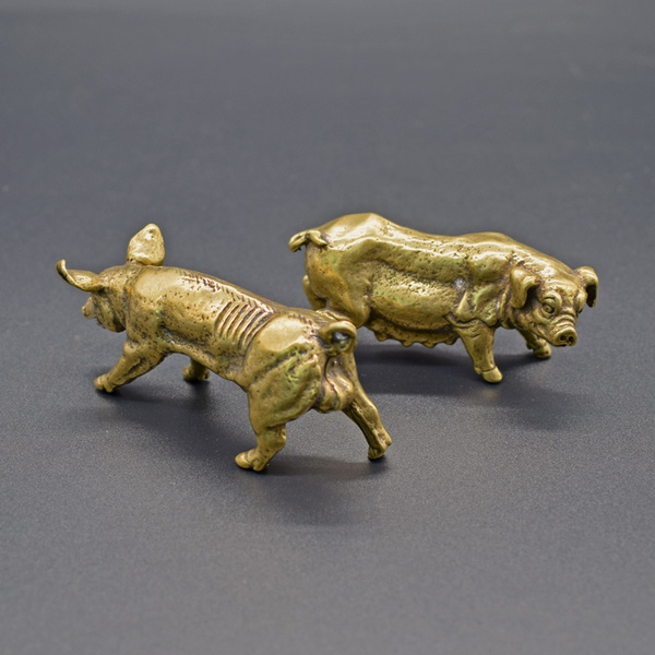 Copper Pig Statue Ornaments Solid Brass Desktop Tea Pet Decorations ...