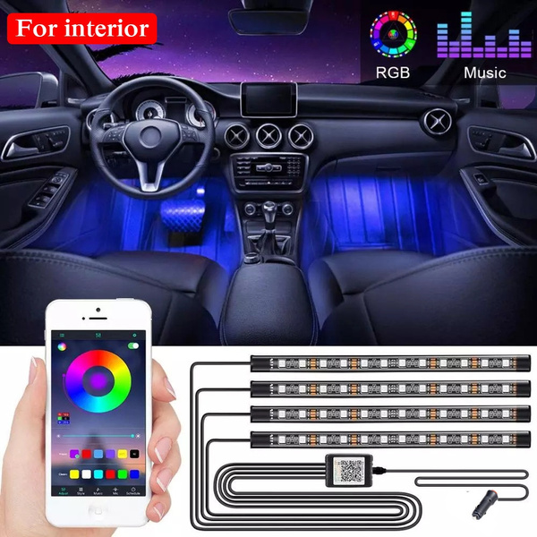 LED Car Foot Light Ambient Lamp Wireless Remote Music Control Multiple ...