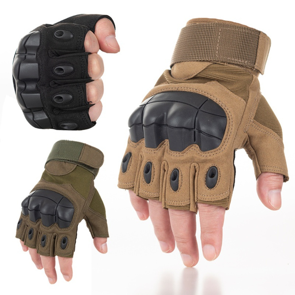 Fingerless Tactical Gloves Half Finger Hard Knuckle Motorcycle Military ...