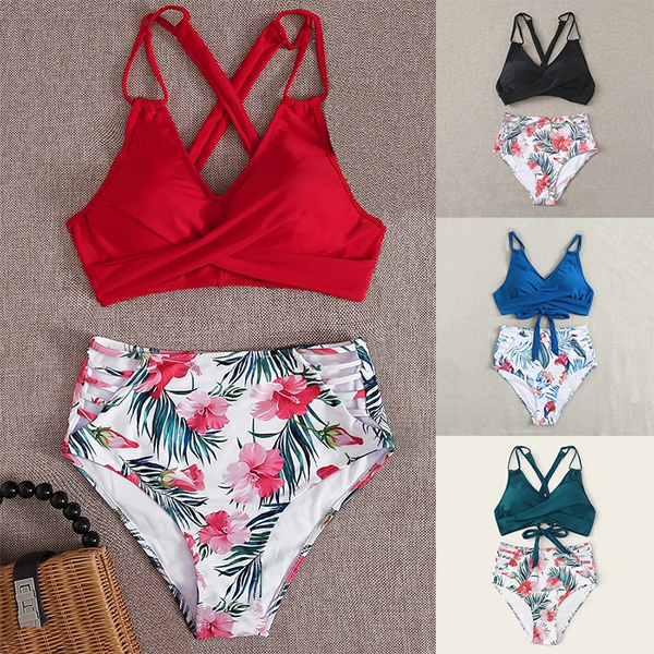 Sexy Push Up Bikinis Set Swimwear Women High Waisted Swimsuits Leaf ...