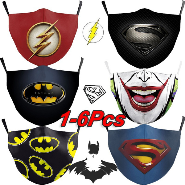 1-6Pcs Cartoon Face Masks Dc Batman/superman/the Flash Pattern Dust ...