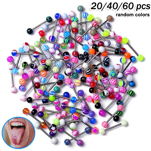 20/40/60Pcs Rainbow Color Mixed Tongue Ring Tounge Different BarbellsB ...