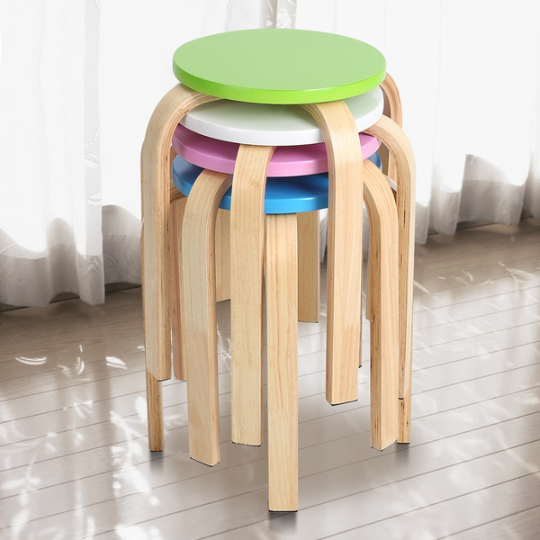 18" Wood Stacking Stool Bar Home Office Beauty Saloon Kitchen Round ...