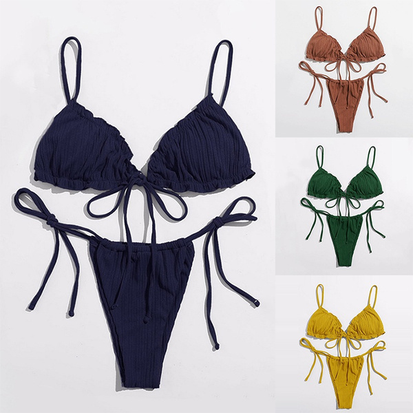 Sexy Women Ruffled Frilled Lace Up Brazilian Bikini Female Swimsuit