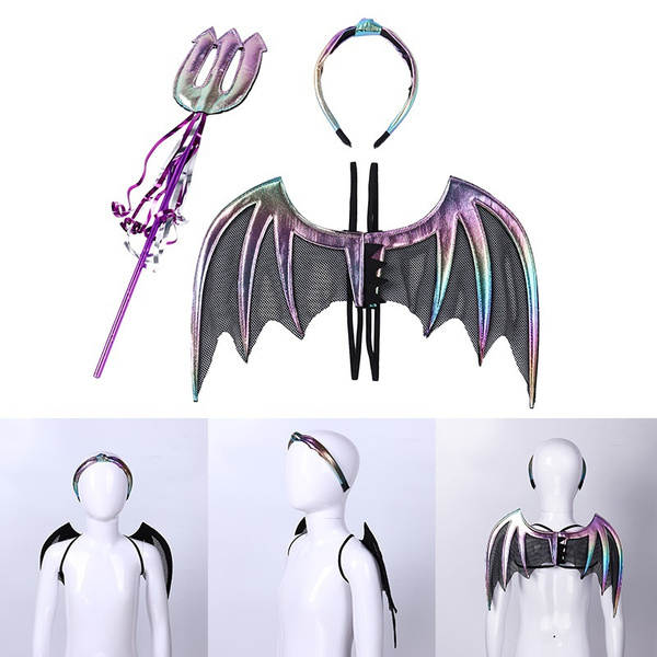 Devil Costume Set Hair Hoop Headband Trident Fork with Bat Wings for ...