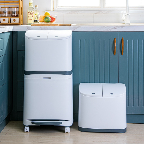 2 layers Kitchen Wet and Dry Sorted Waste Bin With Wheel Plastic Toilet ...