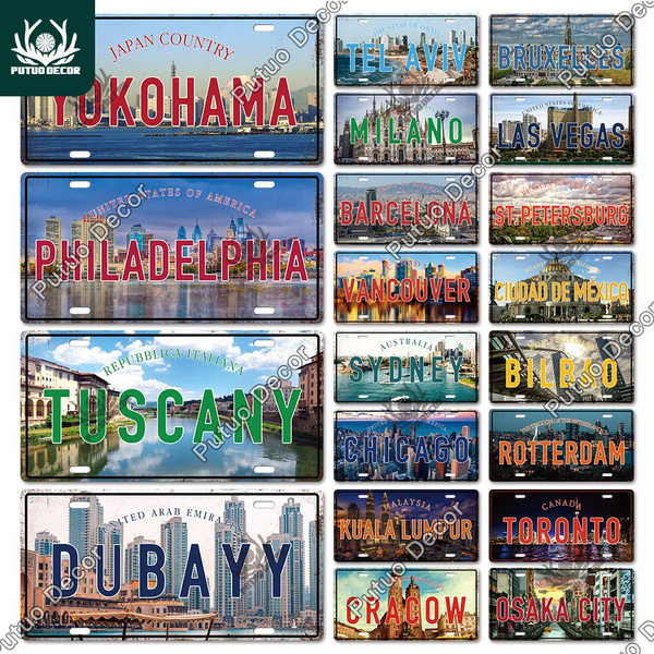 Putuo Decor-City Landscape Vintage Licenses Plate Tin Sign for Living ...
