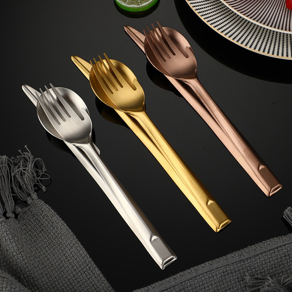 304 Stainless Steel Knife and Fork Spoon Creative Stacking Spoon Steak ...