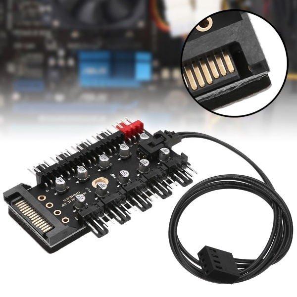 PC 1 to 10 Cooling Fan Hub Splitter LED SATA 12V PWM Adapter Speed ...