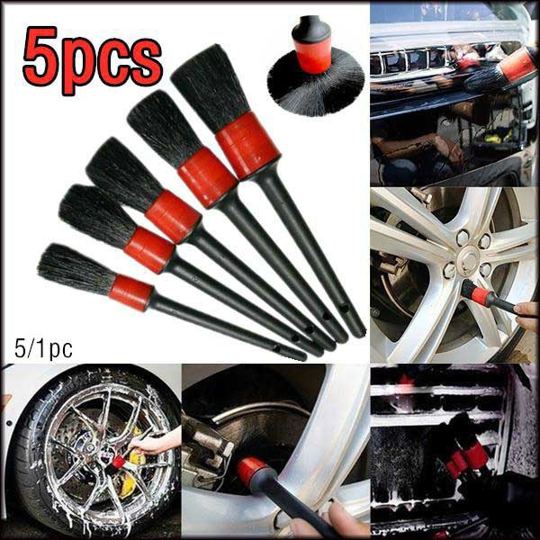 5Pcs Car Auto Detailing Cleaning Brushes Natural Boar Hair Car Brush ...