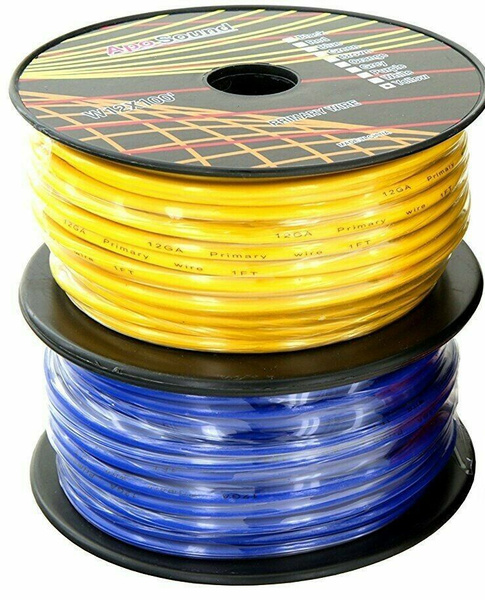 12 GAUGE 2 Roll Pack 100 FT SPOOLS VEHICLE POWER GROUND BLUE YELLOW ...